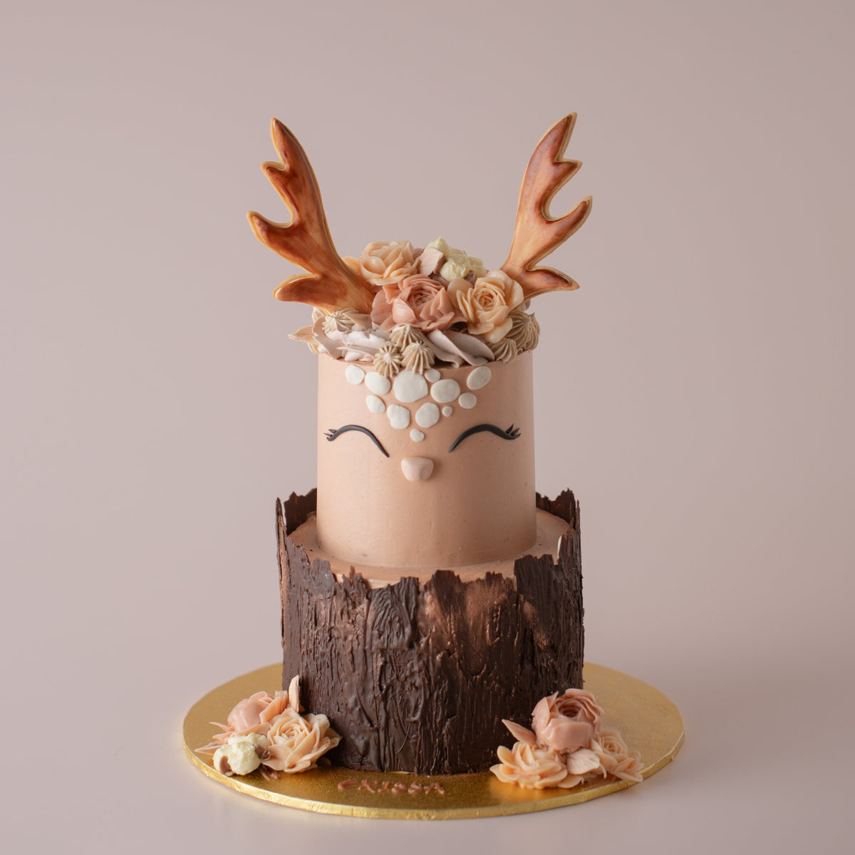 Two tier Rustic Deer Cake – Yume Patisserie